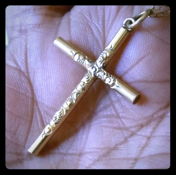 Vintage | Jewelry | Vintage Etched Cross 2 12kt Chain Necklace | Poshmark